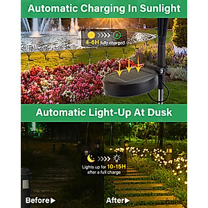 4 Pack 48 Big LEDs Solar Garden Lights-Firefly Lights Solar Outdoor Waterproof-2 Lighting Mode Solar Swaying Pathway Lights, Sway By Wind-Warm White Outdoor Solar Lights For Yard Patio Landscape Lawn