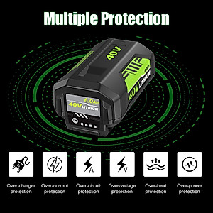 2 Packs 6.0Ah Li-ion OP40601 Battery and OP401 Charger Replacement for Ryobi 40V Battery and Charger kit Compatible with Ryobi 40 Volt Battery OP4026 OP40601 OP4050A OP4040 OP4030 OP4050(Green)
