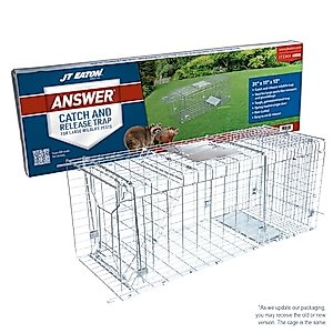 JT Eaton 485N Answer Single Door Live Animal Cage Trap for Medium to Large Size Pests, 31" x 11" x 13", Heavy Duty Steel