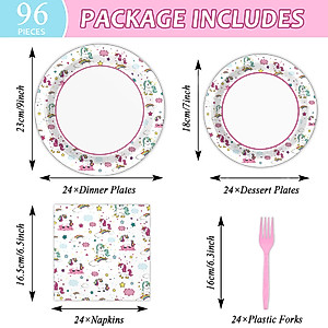 96 Pcs Unicorn Party Paper Plate and Napkins Pink Unicorn Birthday Baby Shower Party Paper Tableware Set Table Decorations Supplies for Party Favors 24 Guests