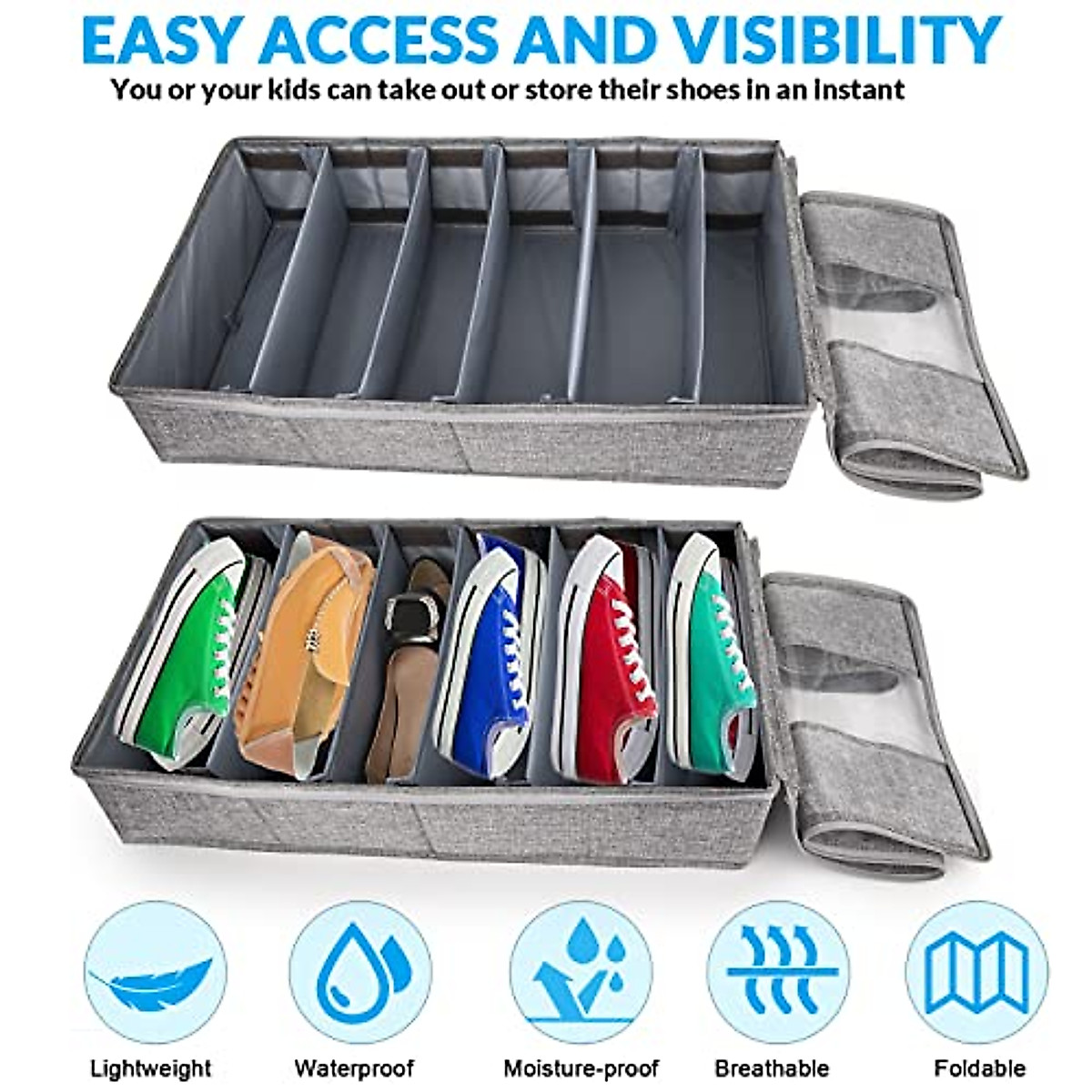 BOF Creations Under Bed Shoe Storage Organizers Pack of 2, Space Saving, Sturdy and Durable, Premium Material, Fit 10 Shoes for Students/Singles