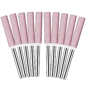 PRECIHW 10 Pack Chainsaw Sharpener Stone, Burr Grinding Stone File, Polishing Grinding Tool Grinding Bits for Chainsaw Sharpener, Pink, 3/16 Inch/ 4.8 mm
