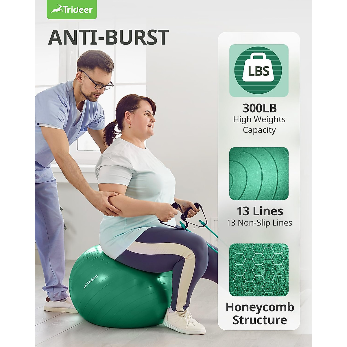 Trideer Exercise Ball for Physical Therapy, Swiss Ball Physio Ball for Rehab Exercises, Workout Fitness Ball for Core Strength, Yoga Ball for Balance & Flexibility