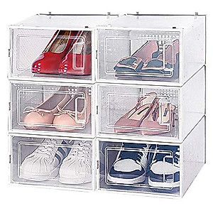 AJP Distributors 6 Collapsible Stackable Shoe Organizer Racks for Closets and Entryway Shoes Storage Cabinet Storage Bins Men Women Kids Guest Sneakers Clear Plastic Boxes Lids Small Medium Or Large
