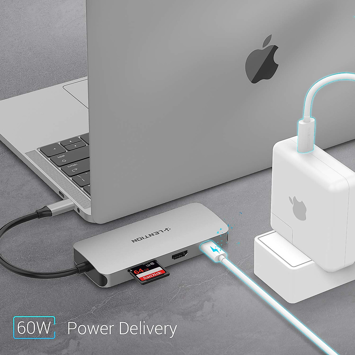 LENTION USB C Hub with 4K HDMI, VGA, SD/Micro SD Card Reader, 3 USB 3.0, Type C Charging Adapter Compatible 2022-2016 MacBook Pro, New Mac Air/Surface, Chromebook, More (CB-CE55, Space Gray)