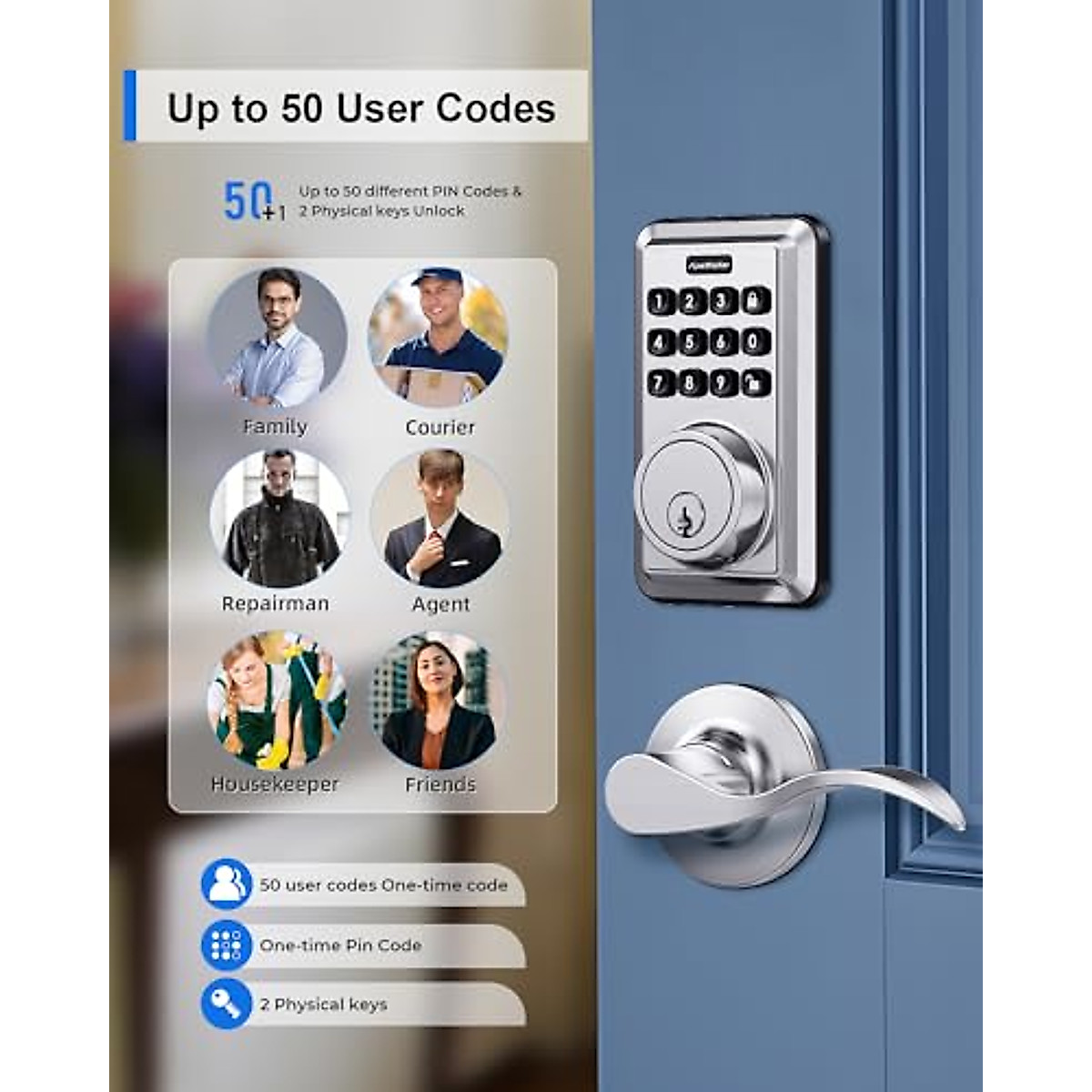 ApeStellar Keyless Entry Door Lock with 2 Lever Handles - Electronic Keypad Deadbolt - Front Door Lock Handle Sets - Auto Lock, Anti-Peeking Password, Easy Installation - Satin Nickel