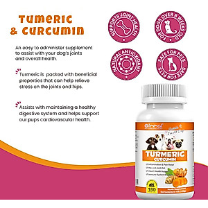 Tumeric and Curcumin for Dogs - 180 Count Tablet Treats – Helps Shedding, Skin Allergy, Itch and Dry Skin Relief, Hot Spots - Joint Health - Skin and Coat Supplement - Salmon Oil - Duck Flavor