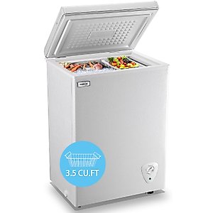 Mini Chest Freezer 3.5 Cu.Ft Small Top Door Deep Freezer with Removable Basket, Low Noise, 7 Adjustable Temperature and Energy Saving Perfect for Home Garage Basement Dorm or Apartment Black