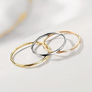 MRENITE 1mm Solid 10kt Rose Gold Dainty Plain Wedding Band Ring for Women Thin Stackable Ring in Rose Gold Size 7