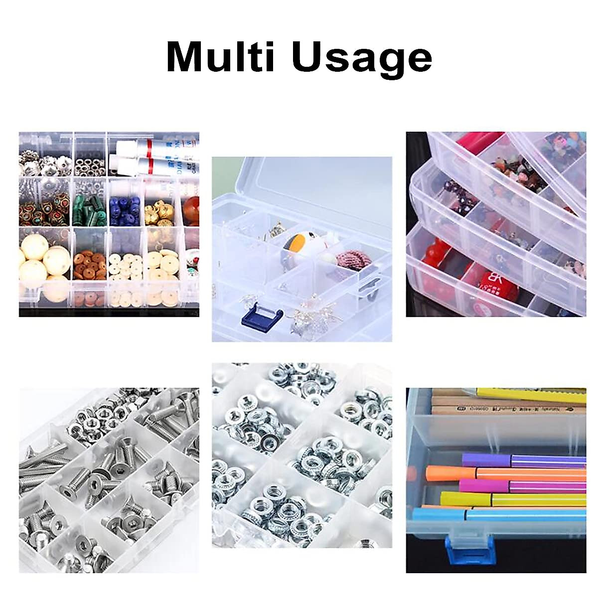 15 Grids Plastic Compartment Container, Clear Storage Organizer Box Case with Adjustable Divider Removable Grid for Art DIY Crafts Jewelry Beads Fishing Hook