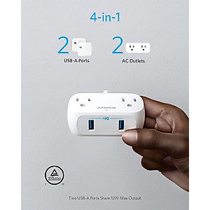 Anker Power Strip with USB PowerExtend USB 2 Mini, 2 Outlets, and 2 USB Ports and Travel Power Strip USB C, Anker 511 USB Power Strip, 2Outlets & 3USB Ports