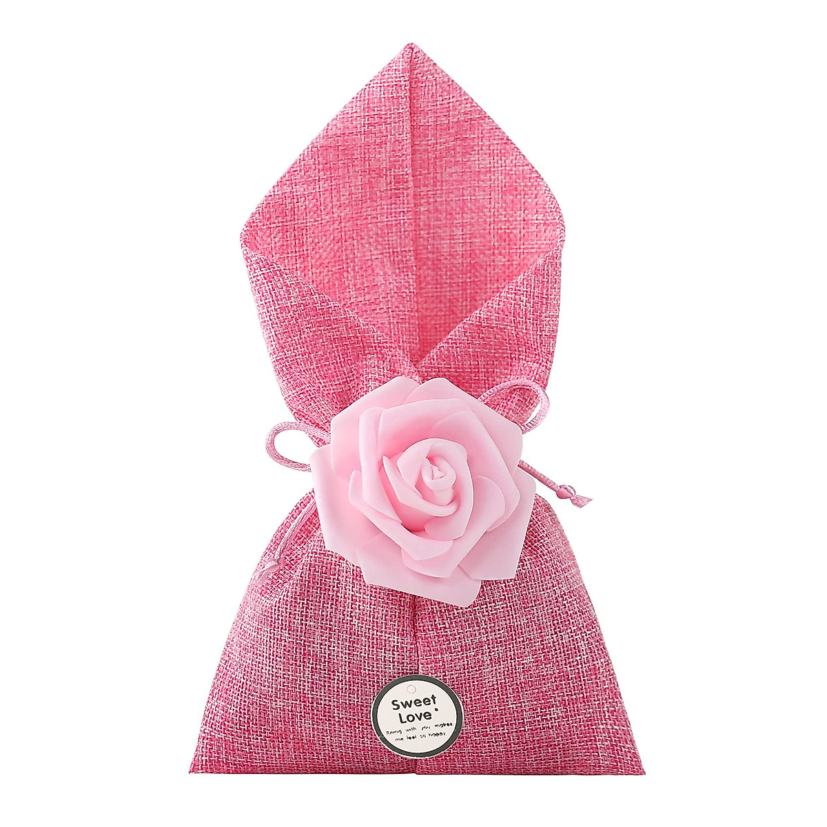 15Pcs Fabric Burlap Gift Bags with Drawstrings,Mini Muslin Cloth Jewelry Bags,Small Drawstrings Pouch Party Favor Fags for Packaging,Wedding Favor Bags,Sachet Bags Empty(4x7.2Inch)Pink Bag Pink Flower