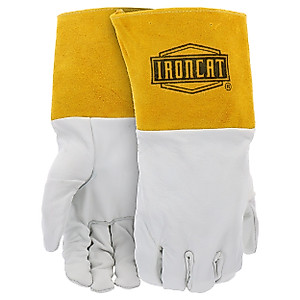 IRONCAT 6141 Kidskin TIG Welding Gloves – Medium, Kevlar Thread Welding Gloves with 4 in. Gold Cuff, Straight Thumb, Natural