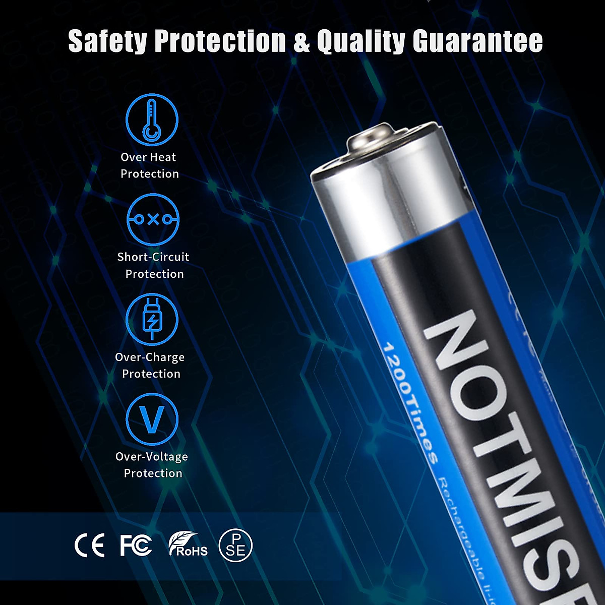 Notmise Rechargeable AA Batteries, AAA Lithium Ion 1.5V, Fast Charge, 4-in-1 USB Type C Charging Cable, Over 1200 Cycles, 4AA+4AAA (AA-4pcs)