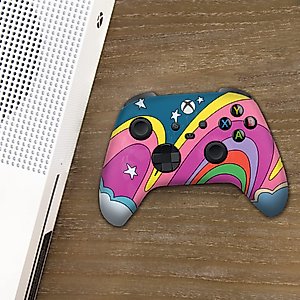Vintage Psychedelic Rainbow Customised Wireless Controller for Xbox by BCB. Original Xbox Controller Compatible with Xbox One / Series X&S Console. Customized with Water Transfer Printing (Not a Skin)