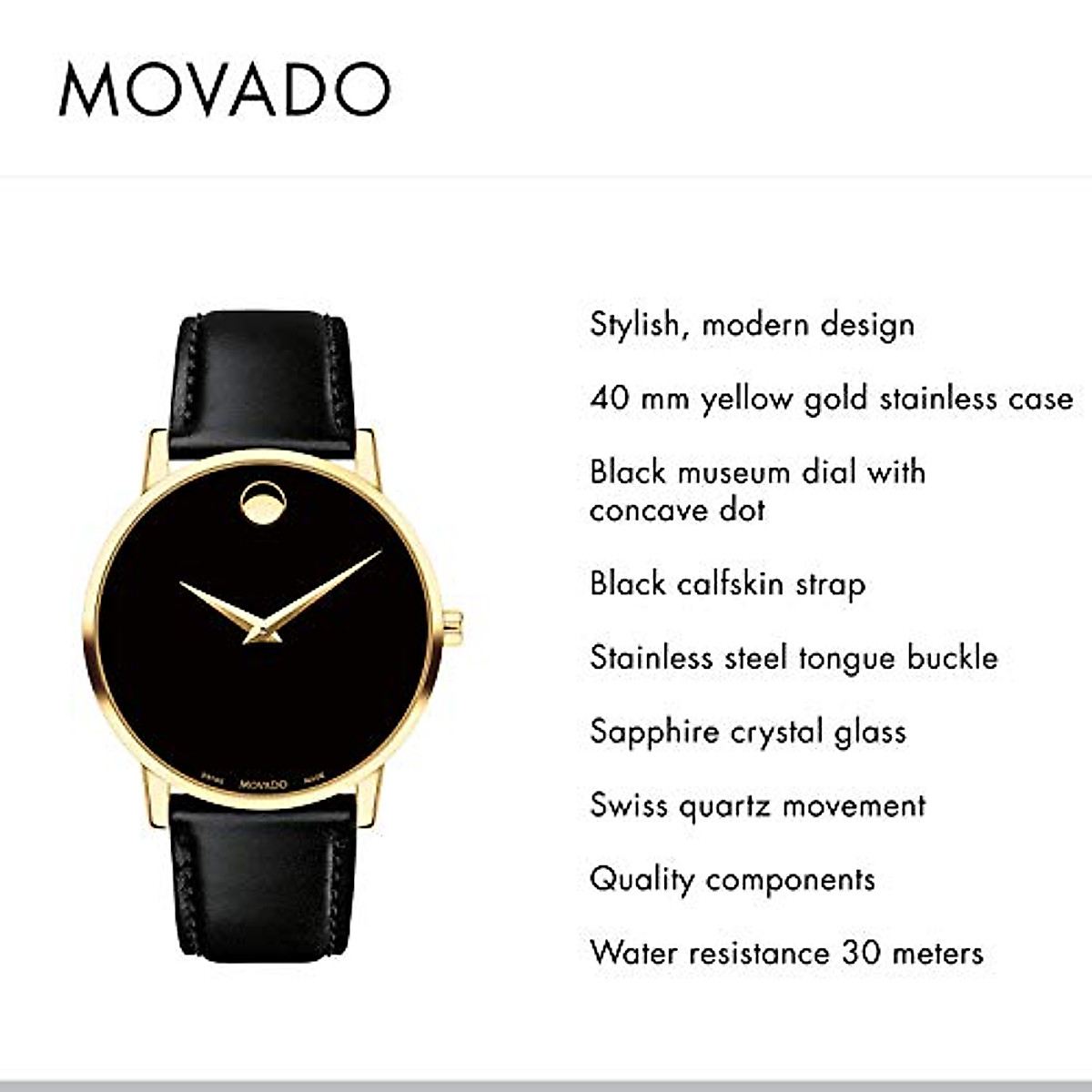 Movado Museum Classic Men's Watch - Swiss Quartz 2H Movement, Calfskin Strap - 3 ATM Water Resistance - Luxury Fashion Timepiece for Him - 40mm