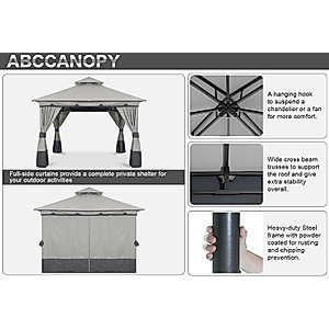 ABCCANOPY 8'x8' Outdoor Gazebo, Double Roof Patio Gazebo with and Shade Curtains, Light Gray