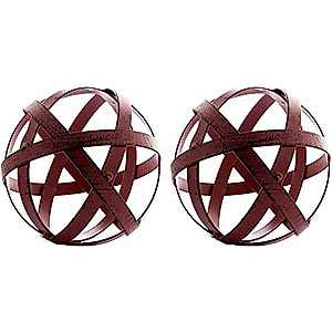 Everydecor Decorative Sphere Set of 2 - Distressed Red Metal Bands Sculpture - Modern Home Decor Accents - Tabletop Decorations for Living Room, Kitchen, Bedroom - Centerpiece for Side Coffee Tables