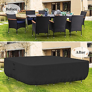 Tuyeho Patio Furniture Set Cover 124 x 84 x 28 inch, Durable Heavy Duty Oxford Fabric Outdoor Dining Set Cover, Waterproof & Weather Resistant, for Your Outdoor Rectangular Table and Chairs (Black)