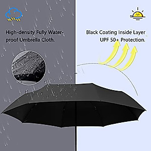 VIVIAN & TOMMY Travel Umbrella Windproof Auto Open Close Compact Folding Umbrella UV Protection Strong Steel Lightweight Portable for Women and Men (Black)