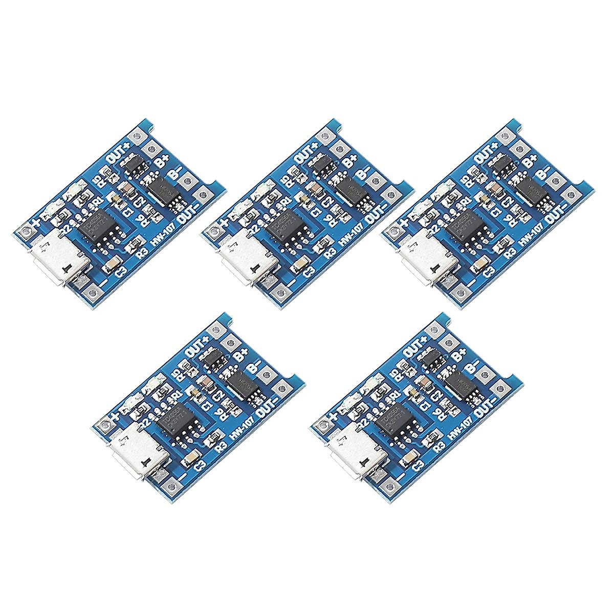 DEVMO 5pcs TP4056 Charging Module 5V Micro USB 1A 18650 Lithium Charging Board with Protection Charger Module with Dual Protection Function