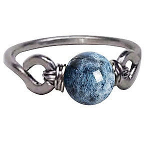 Devil Blue Aquamarine 6mm Bead Ring in Stainless Steel- Silver-Bronze-Copper- Black Iron-Titanium-Niobium-14K Gold-14K Rose Gold Hand Hammered Ring Sizes 4-16 March Birthstone