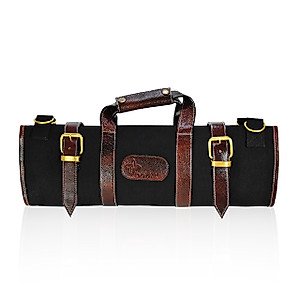 Boldric 17 Pocket Chef Knife Carrier Bag With Shoulder Strap – Professional Canvas Travel Case With Organizer Slots For Knives Pens Pencils & Spoon (Black)