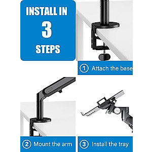 MPK Laptop arm Mount for Desk, Single Gas Spring Laptop Arm Desk Stand/Holder,Extra Laptop Tray Fits 12-17" Laptops/Notebook