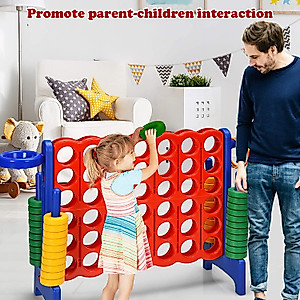 Giantex 4 in a Row Connect Game, Jumbo 4 to Score Game Set w/ 42 Chess Rings, Basketball & Hoop, Toss Rings & Quick-Release Lever, Indoor & Outdoor Family Party Game for Kids & Adults