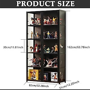 HMBTCRY Curio Display Cabinet, 5-Tier Tall Bookcase with Adjustable Shelves,Collectibles Toy Organizers Rack & Display Shelf, Kids Bookshelf and Bookcase for Playroom, Bedroom (Black-02)