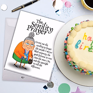 NobleWorks - 1 Humorous Birthday XL Greeting Card w/Envelope 8.5 x 11 Inch - Funny Sympathy Old Lady With A Birthday Prayer Guide for the Senile - Happy Bday Card - Senility Prayer J9046BDG