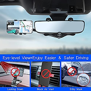 Kairiyard Car Phone Holder Mount, 360°Rotatable and Retractable Car Rearview Mirror Phone Holder Multifunctional Universal Cell Phone Mount Stand for All Mobile Phones