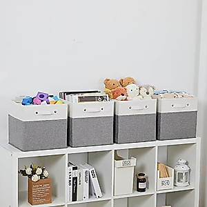 Bidtakay Baskets Cube Storage Bins 4 Pack Closet Storage Toy Basket Foldable Bins with Handle 11 Inch Cubby Storage Organizer Grey Collapsible Organizing Small Bins for Shelf Basket Clothing Storage