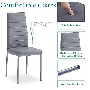 Paonne 5-Pieces Marble Effect Dining Room Set for 4, Contemporary Kitchen Table and Upholstered Chairs Set for Kitchen/Dinette/Restaurant/Apartment and Small Space