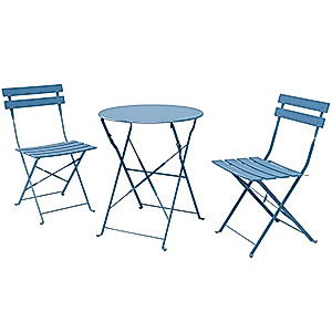 Grand patio Premium Steel Patio Bistro Set, Folding Outdoor Patio Furniture Sets, 3 Piece Patio Set of Foldable Patio Table and Chairs, Blue