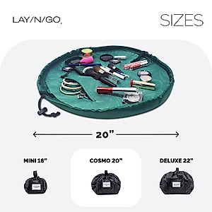 Lay-n-Go Cosmo Drawstring Cosmetic & Makeup Bag Organizer - Portable Drawstring Makeup Bag w/Zipper Pocket, Makeup Loops & More - Durable, Machine Washable Makeup Bag for Travel (20”, Evergreen)
