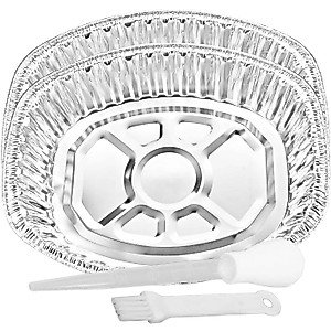 Nicole Fantini Extra Large Heavyduty Disposable Durable Turkey Roaster Aluminum Pans, Oval Shape for Chicken, Meat, Brisket, Roasting, Baking, Recyclable ALONG WITH ONE FREE 3PCS BASTING SET: 2 Pans
