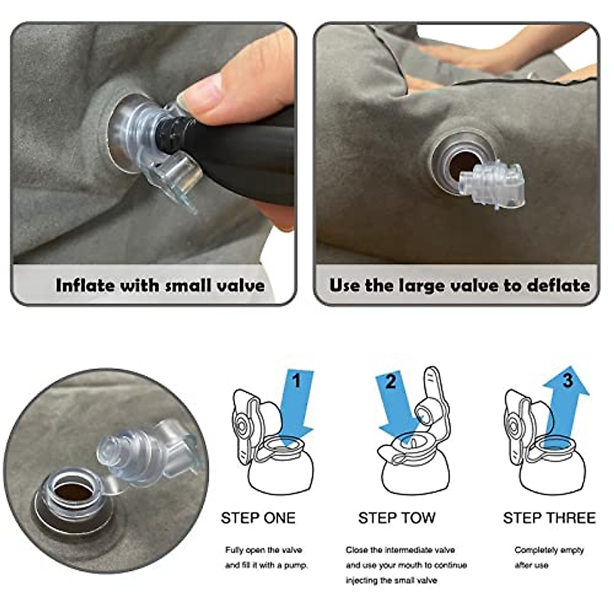 Inflatable Foot Rest Pillow for Travel Adjustable Three Layers for Adults Kids to Sleep While Traveling Suitable for Office Home with Pump Neck Pillow Eye Mask Earplugs and Portable Drawstring Bag