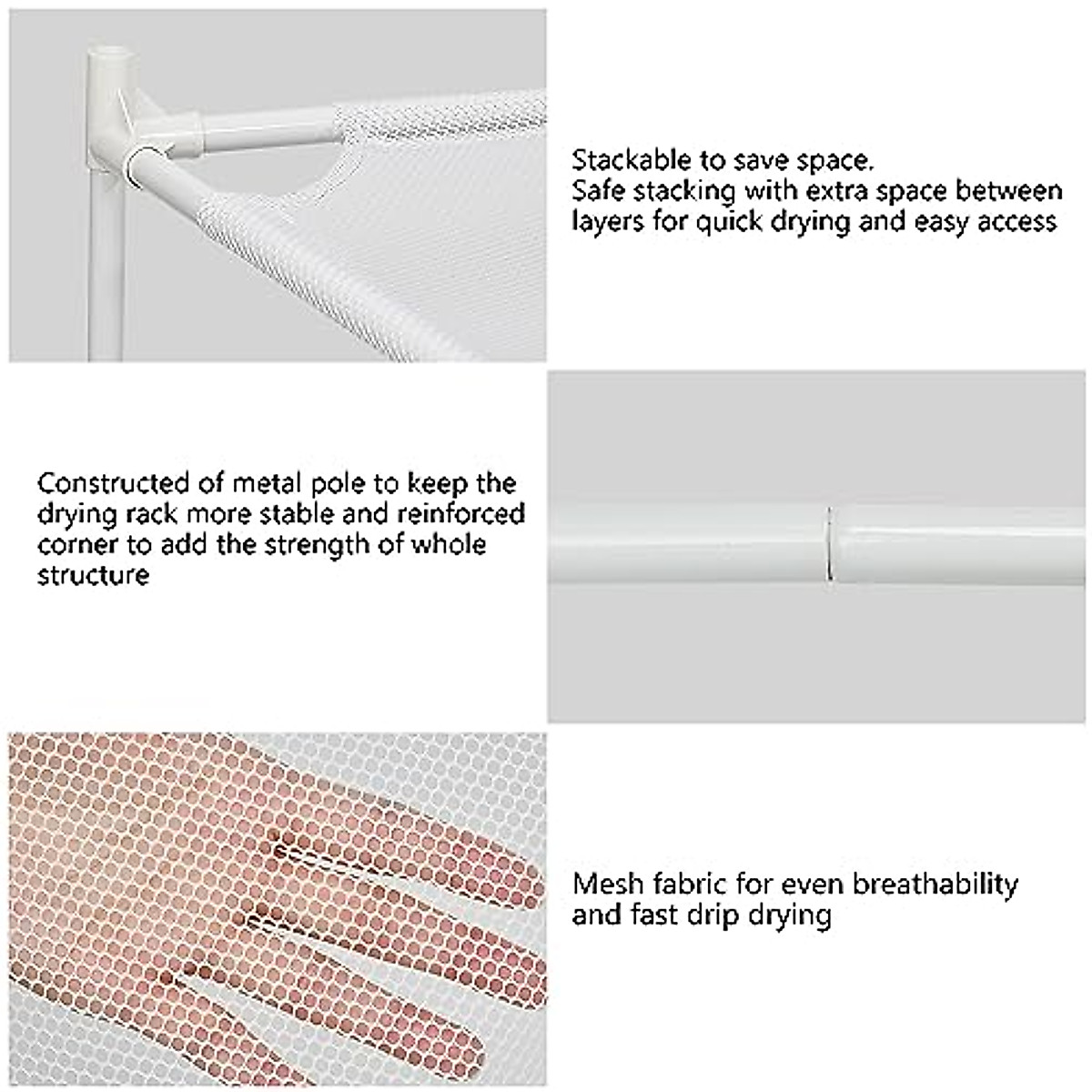 johgee Clothes Drying Rack, 4-Layer Sweater Laundry Drying Rack, Mesh Drying Rack Clothing for Indoor & Outdoor,White