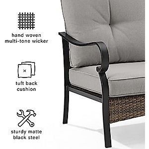 Crosley Furniture KO70350MB-TE Dahlia Outdoor Metal and Wicker 2-Piece Sofa Set (Sofa, Coffee Table), Matte Black with Taupe Cushions