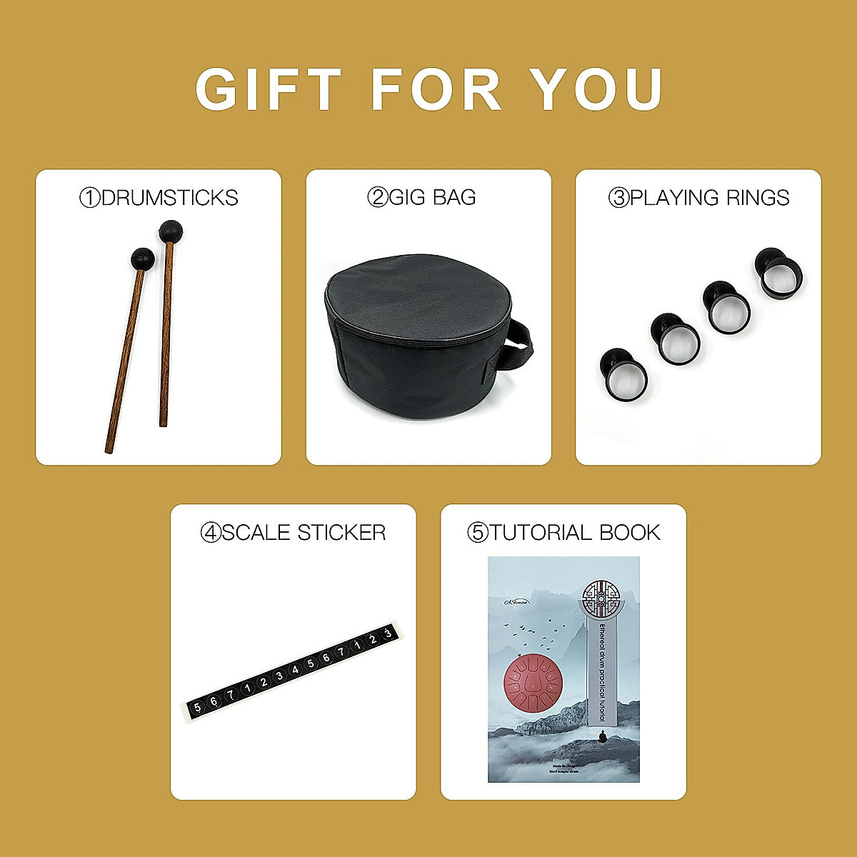 AS TEMAN HANDPAN,Steel Tongue Drum,10 inch 11Notes Tongue Drum，Steel Drums Percussion Instrument (matte gold)