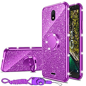 nancheng for Nokia C100 Case, Case for Nokia C100 (N152DL) Girls Women Glitter Cute Luxury Soft TPU Silicone Clear Cover with Ring Stand Bumper Shockproof Full Body Protection Phone Case - Purple