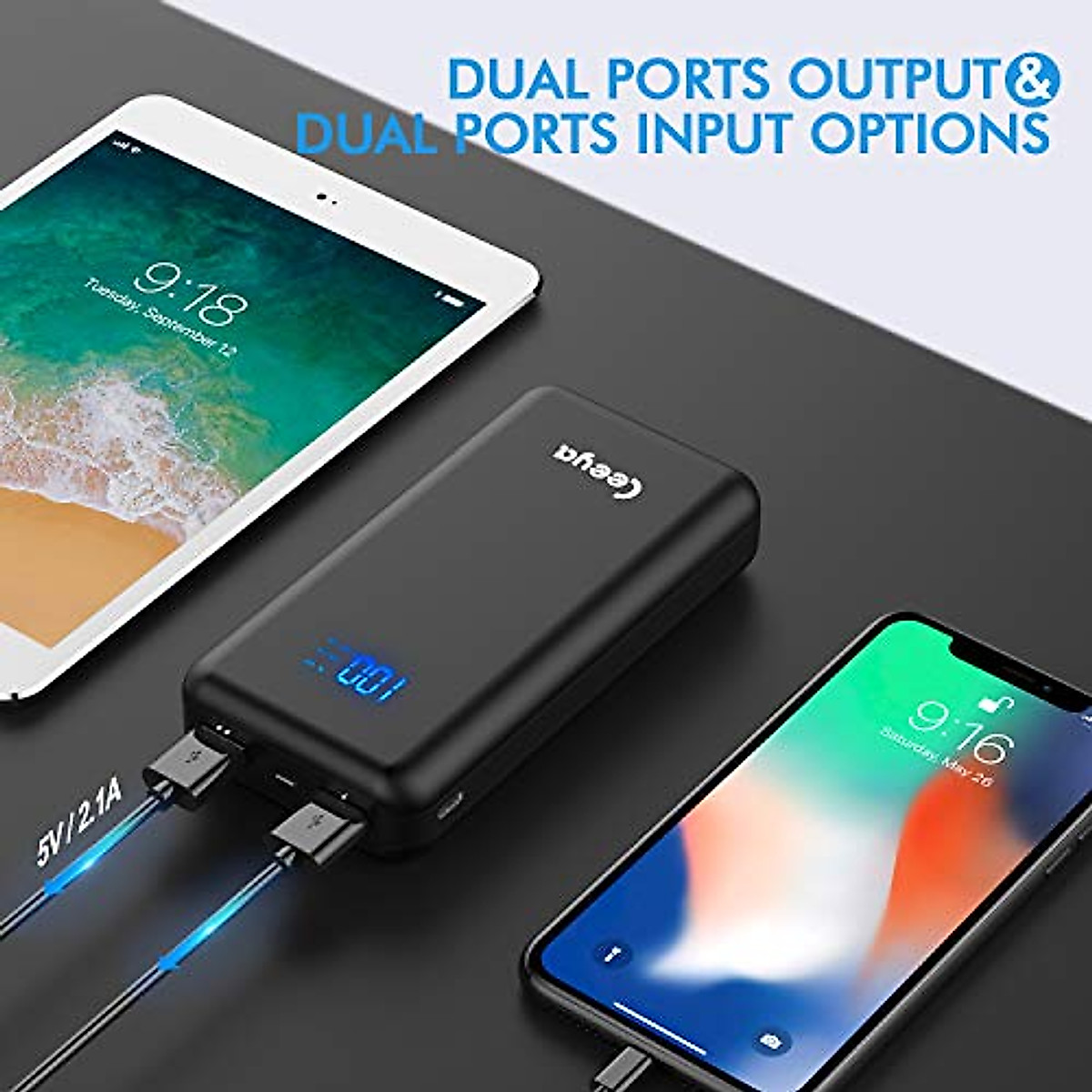 Ceeya Portable Charger 26800mAh Power Bank,Battery Phone Charger with 2 outlets & LED Display,Cell Phone External 5V Battery Pack Compatible with iPhone,Smartphones and More.(USB-C for Input ONLY)