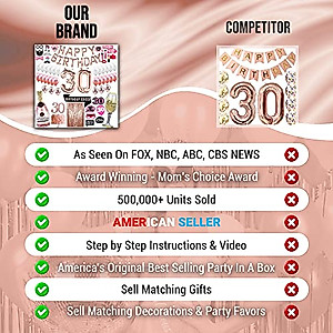 30th Birthday Decorations For Women (75 Pk) Rose Gold Dirty 30 Birthday Decorations For Her, Party Photo Backdrop, Sash, Happy Birthday Banner, Cake Topper, Balloon, 30th Birthday Gifts For Her Girls