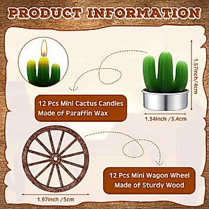 Junkin 24 Pcs Western Theme Party Decorations Birthday Table Centerpieces Mini Cactus Candles Horseshoes Wagon Wheels Horse Rodeo Decor for Crafts Wedding Party Favor (Cactus Candles, Wagon Wheels)