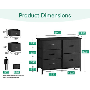 AODK Dresser for Bedroom Dresser TV Stand with 5 Storage Drawers, Small Fabric Dresser Chest of Drawers for Closet Organizer Clothes, Black