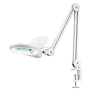 Neatfi (New Model Bifocals 1,200 Lumens Super LED Magnifying Lamp with Clamp, 5D + 20D, Dimmable, 60 Pcs SMD LED, 5 Inches Diameter Lens, Adjustable Arm (5 Diopter + 20 Diopter, White)