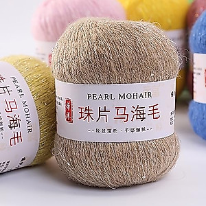 Yarn Ave 5 Balls/250 Grams Fine Sequined Mohair Yarns, Wool Blend Soft Fluffy Fancy Yarn for Hand Knitting&Crocheting Cardigans,Sweaters, DIY Crafts (#22 Light Yellow)