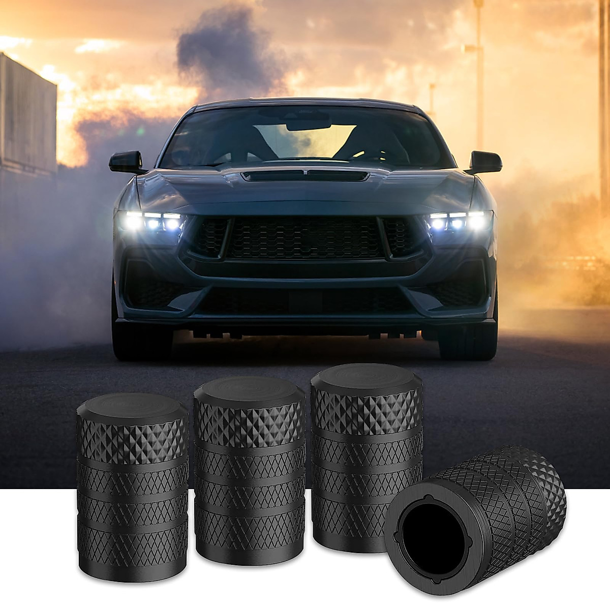 UGSHY 4 PCS Tire Valve Stem Caps for Car, Alloy Tire Valve Cap Set, Universal for Cars Trucks Motorcycles SUVs (Black)