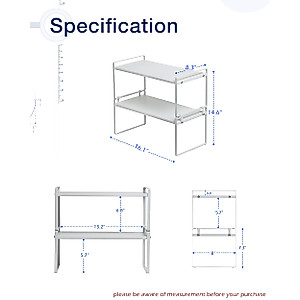 Nxconsu 2Pack Cabinet Shelves Stackable Shelf Organizer Rack Riser for Kitchen Cabinet Pantry Cupboard Counter Countertop Home Organization Storage Space Saver Heavy Duty Metal Nonslip White